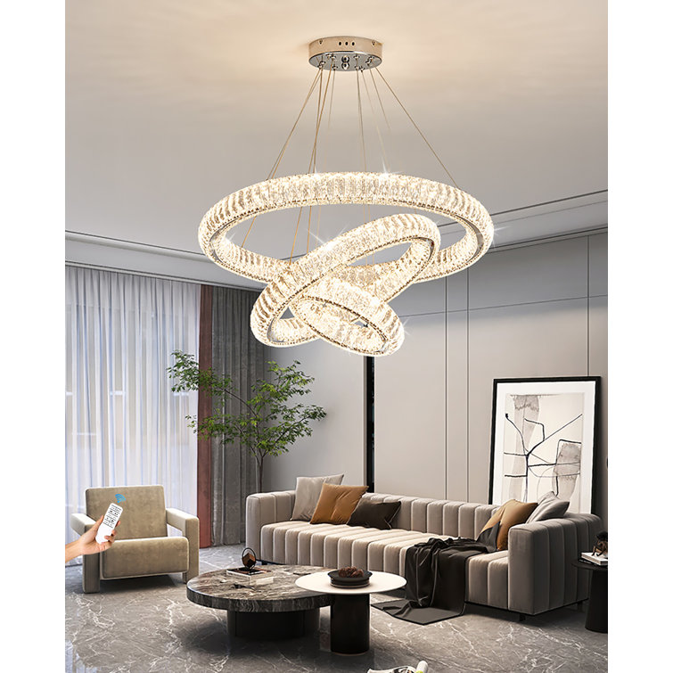 Everly Quinn Noritoshi 32"+24"+16" 3 Rings Big Crystal Chandeliers LED Dimmable 3000-6000K | Wayfair